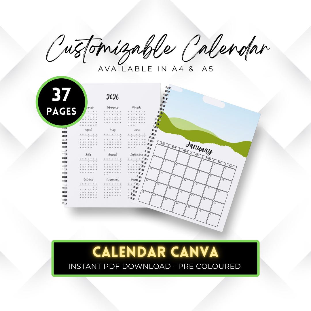 2026 EDITABLE Calendar Canva Template, Custom Photo Wall Calendar ...