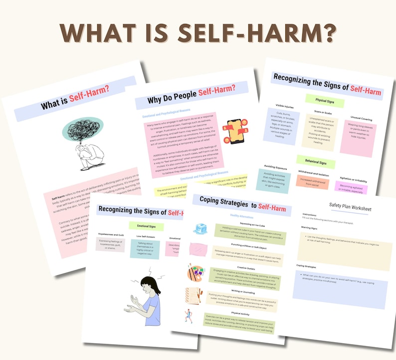 Self Harm Coping Skills Worksheets for Teen Mental Health, Reflective ...
