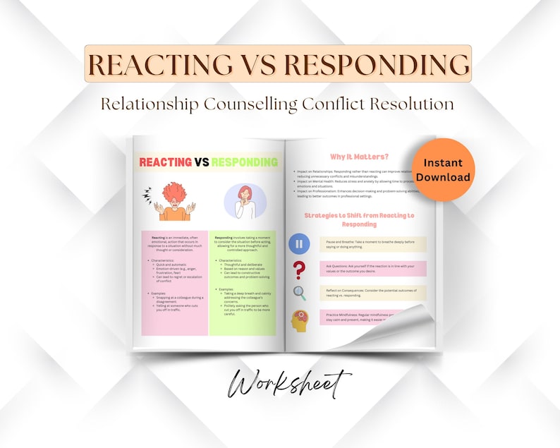 Reacting Vs Responding Communication Skills Worksheets, Relationship ...