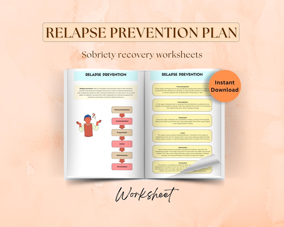 Relapse Prevention Plan for Sobriety Recovery Worksheets, Addiction for ...