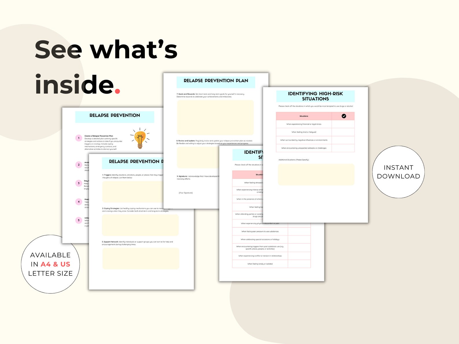 Relapse Prevention Plan for Sobriety Recovery Worksheets, Addiction for ...