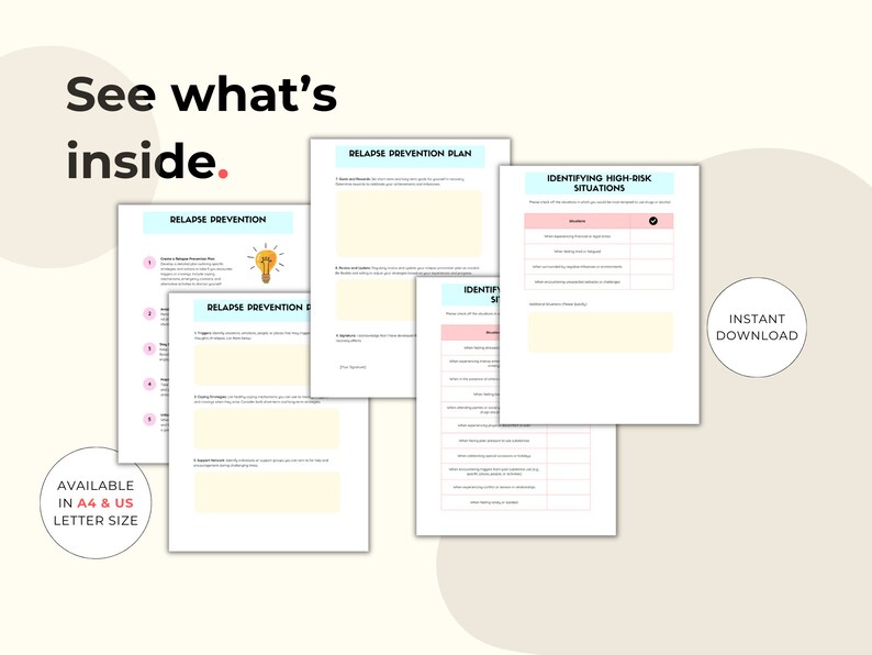 Relapse Prevention Plan Sobriety Recovery Worksheets, Addiction for ...
