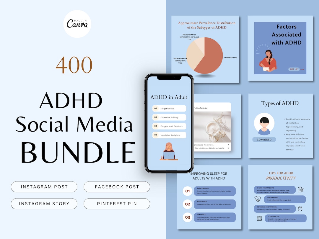 BLUE ADHD Social Media Bundle for Coaches, Positive Instagram ...