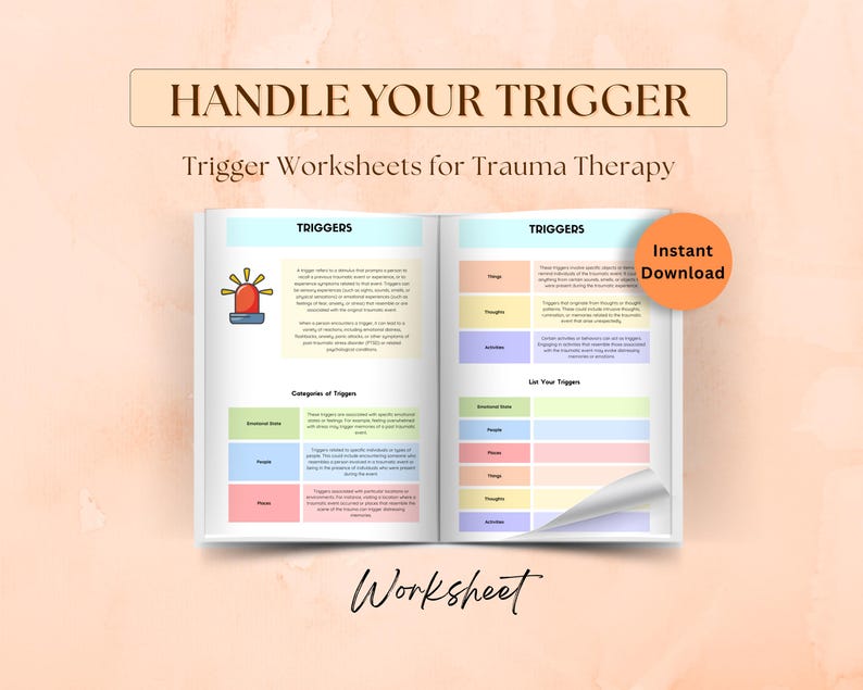 Understanding Trigger Worksheets for Trauma Therapy, PTSD, Thought Processing Trigger Coping ...