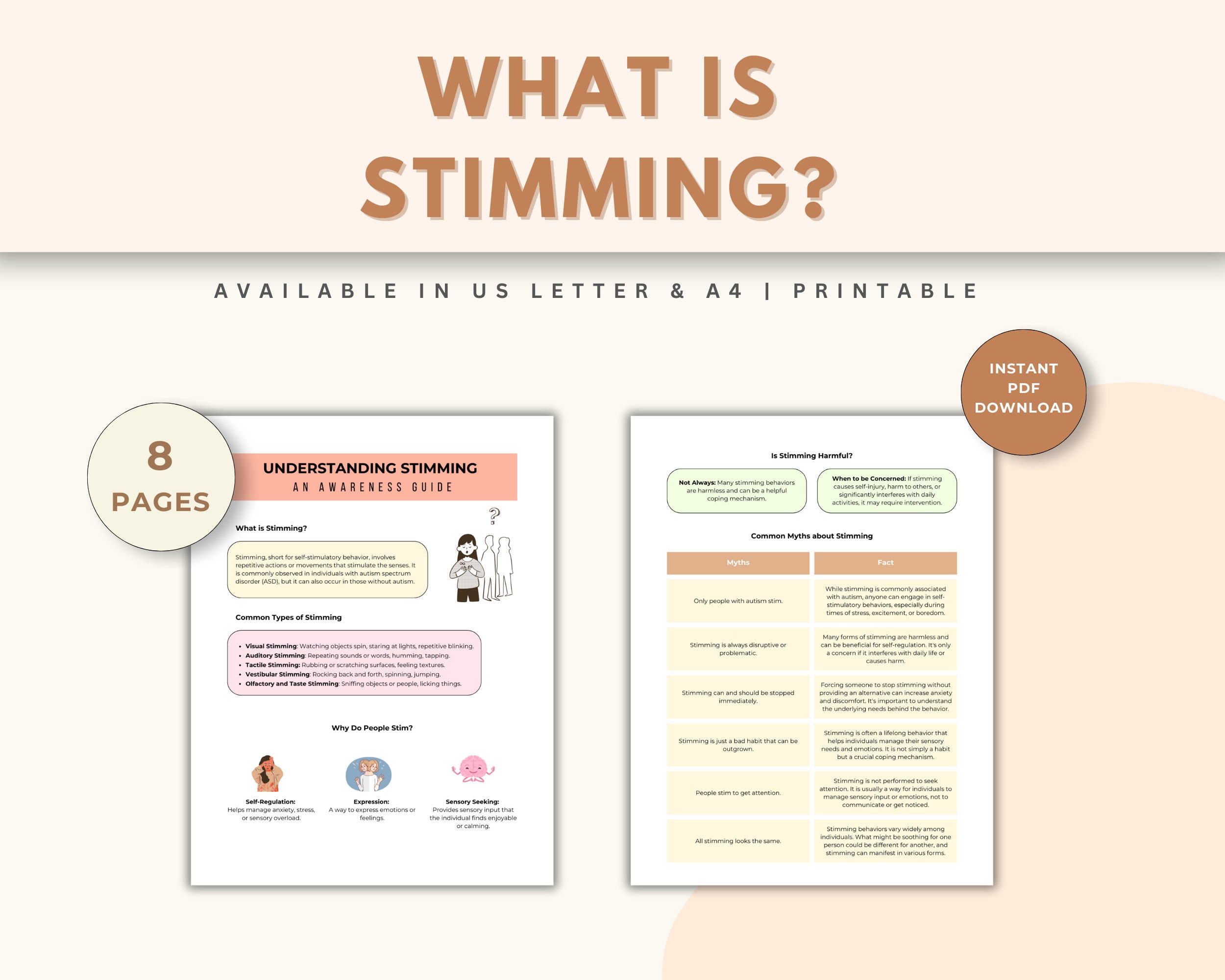 Stimming Behavior Worksheet, ADHD and Autism Education Tool, Emotional ...