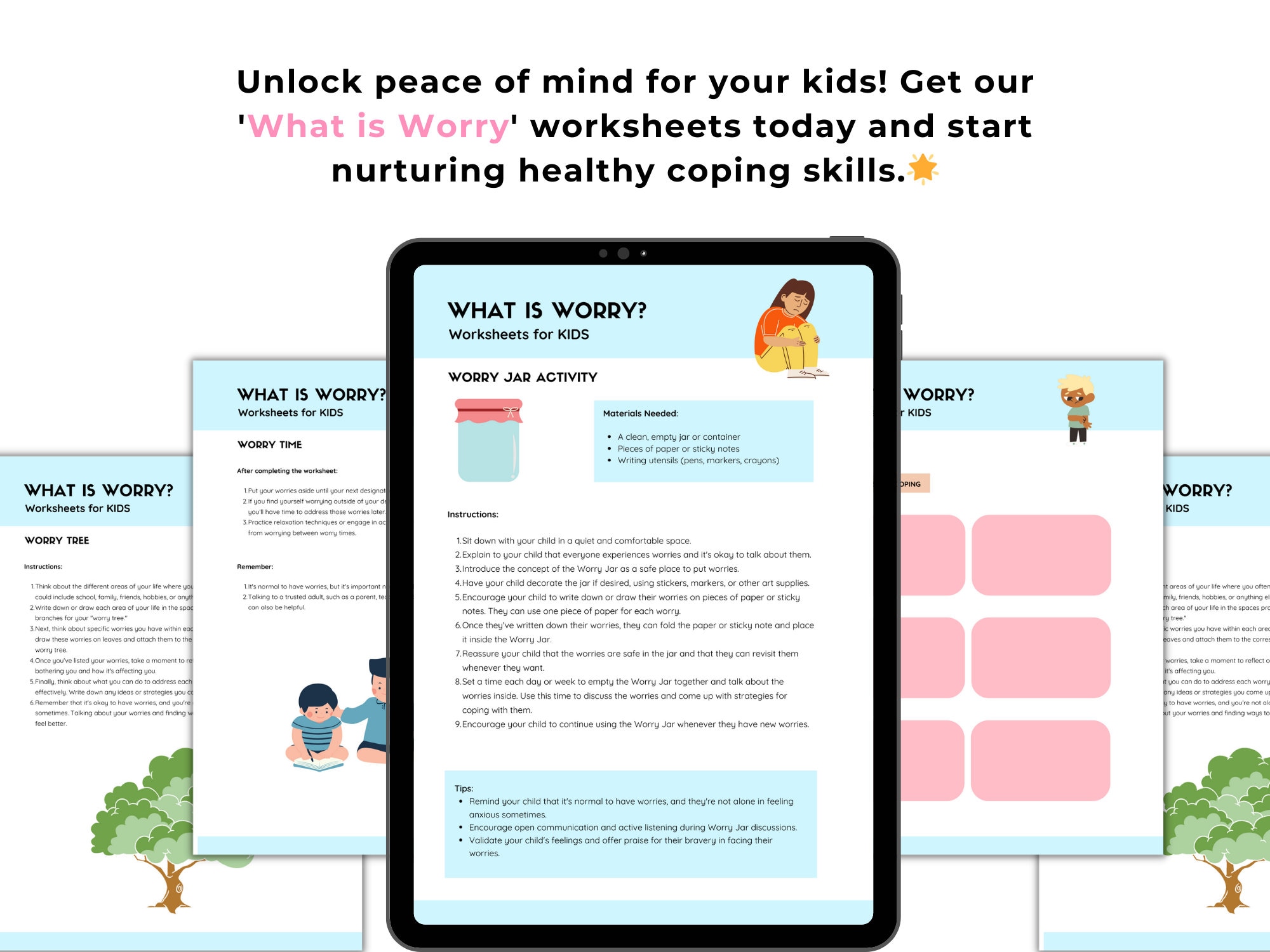 Worry Worksheets for Kids, CBT Worksheets Therapy for Children, School ...