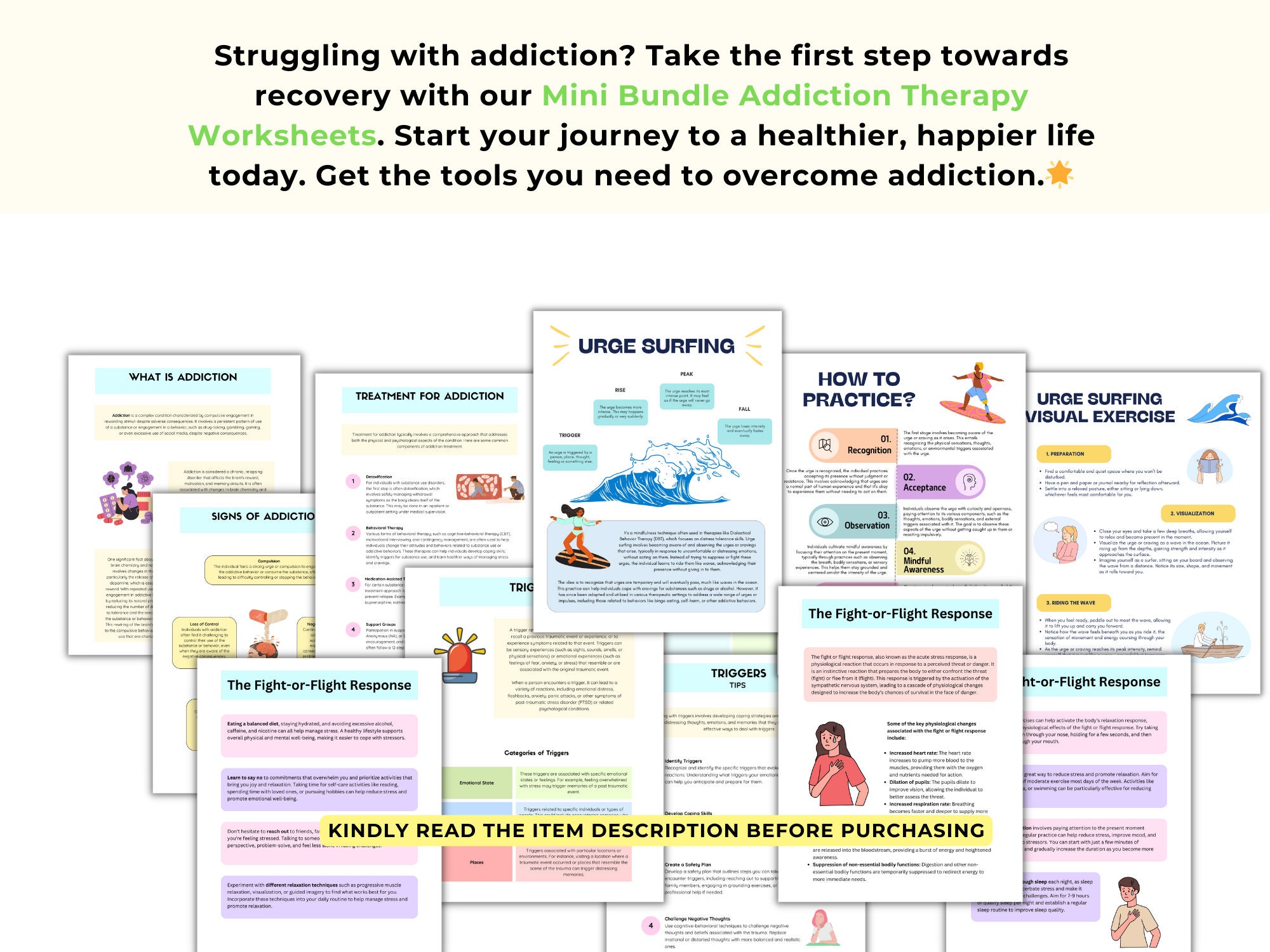 Addiction Therapy Resources Bundle Worksheets, Cope With Trigger ...