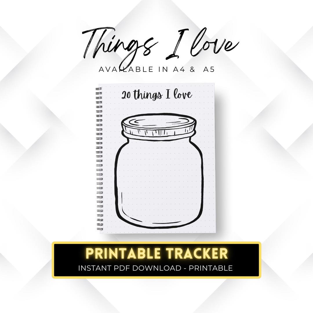 20 Things I Love, About Me Pages, PRINTABLE Journal Template, Self Love ...