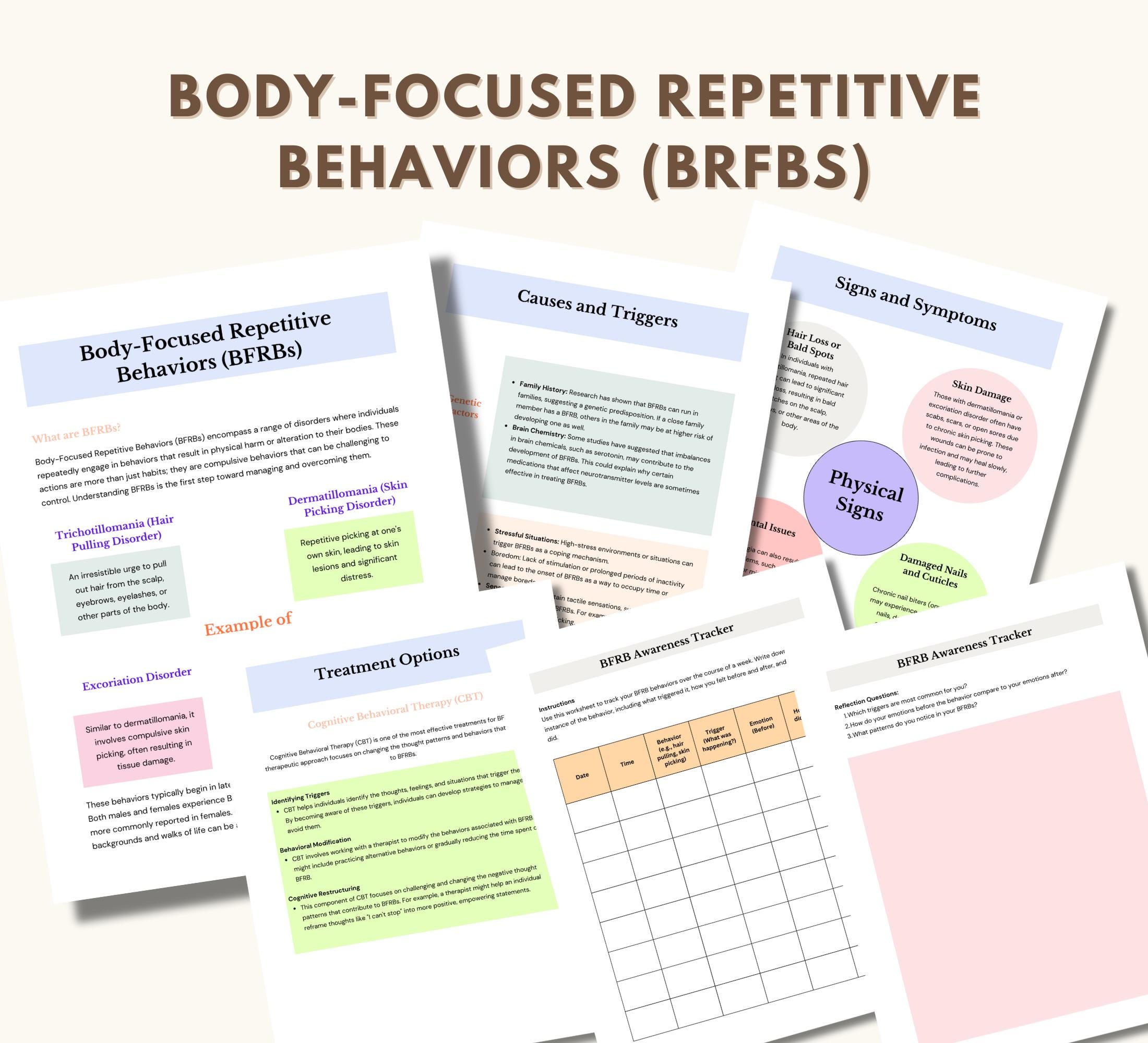 Body-focused Repetitive Behaviors Worksheets, Skin Picking Disorder, Hair Pulling, Nail Biting ...