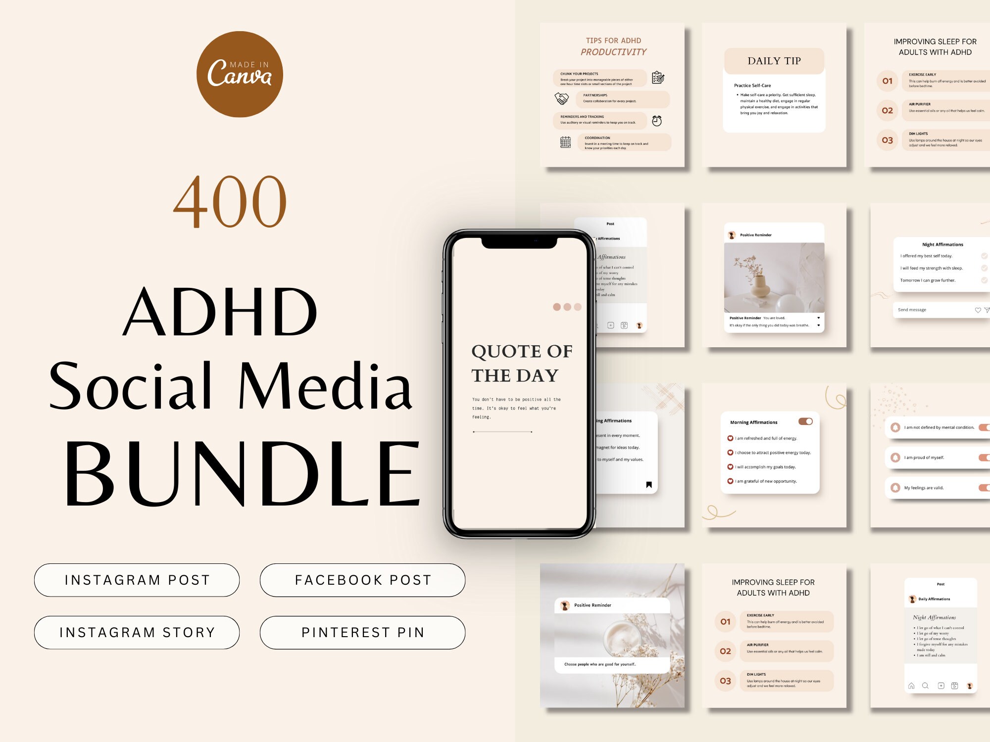 ADHD Coaching Bundle Canva Template, Adult ADHD Therapy Ebook Workbook ...