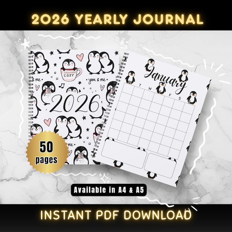 2026 Journal Bundle - Penguin Theme PRINTABLE Journal Page - Premade ...