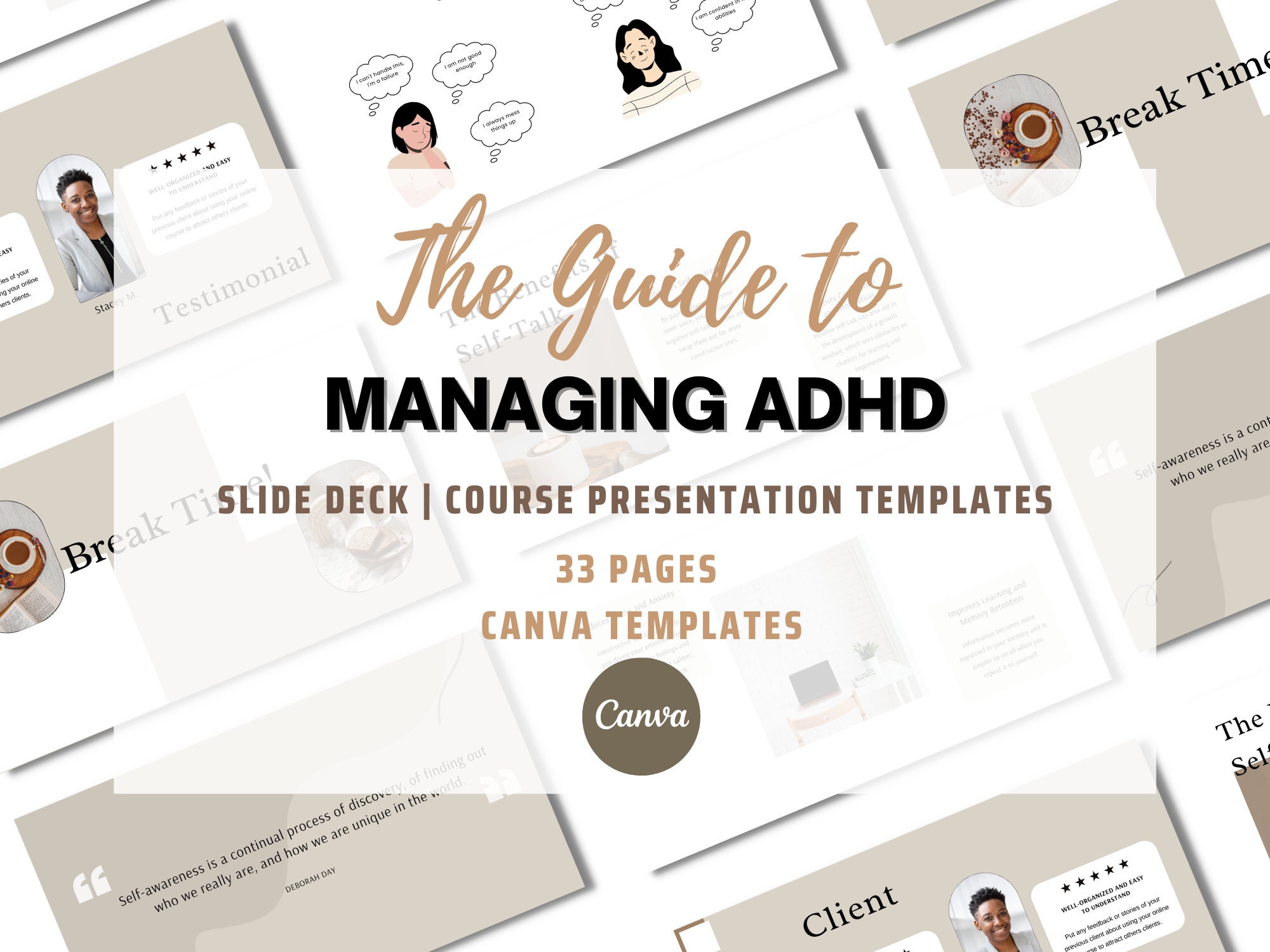 ADHD Coaching Bundle Canva Template, Adult ADHD Therapy Ebook Workbook ...
