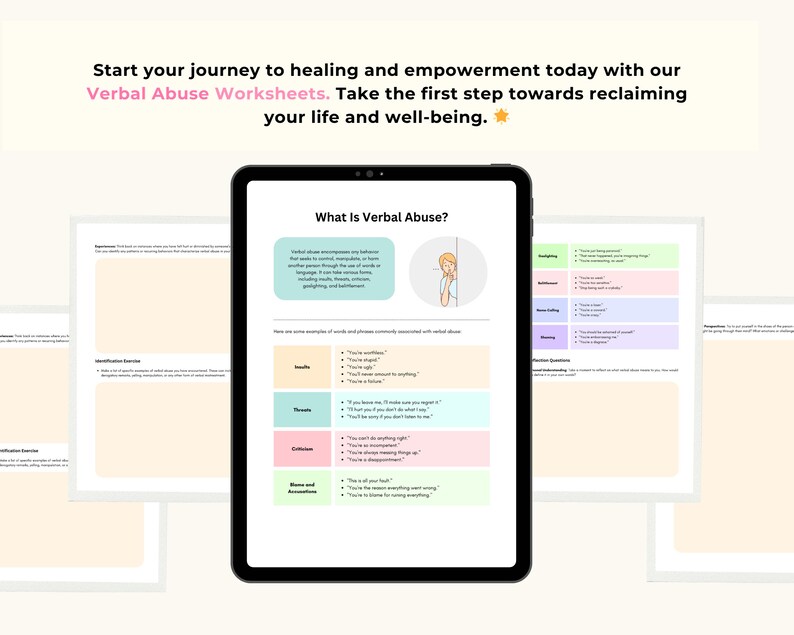 Verbal Abuse Worksheets for Emotional Manipulation, Mental Abuse ...