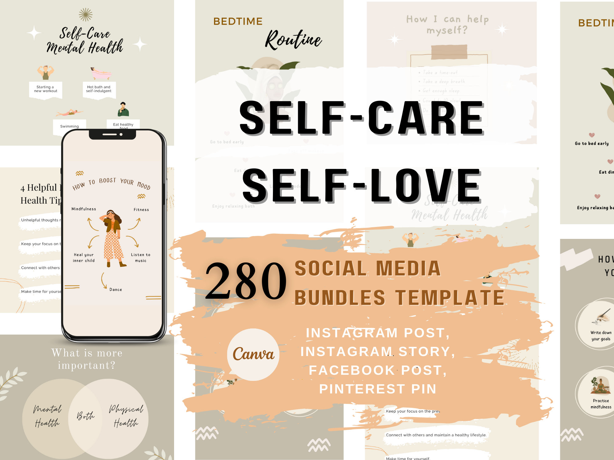 Self Care Self Love Social Media Bundle, Life Coach Instagram Templates ...