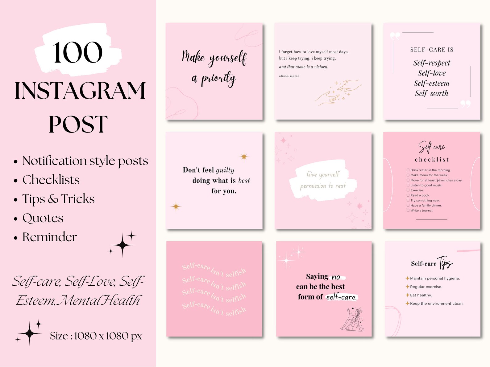 Self-love Instagram Post Canva Templates, Self-care Instagram Post ...