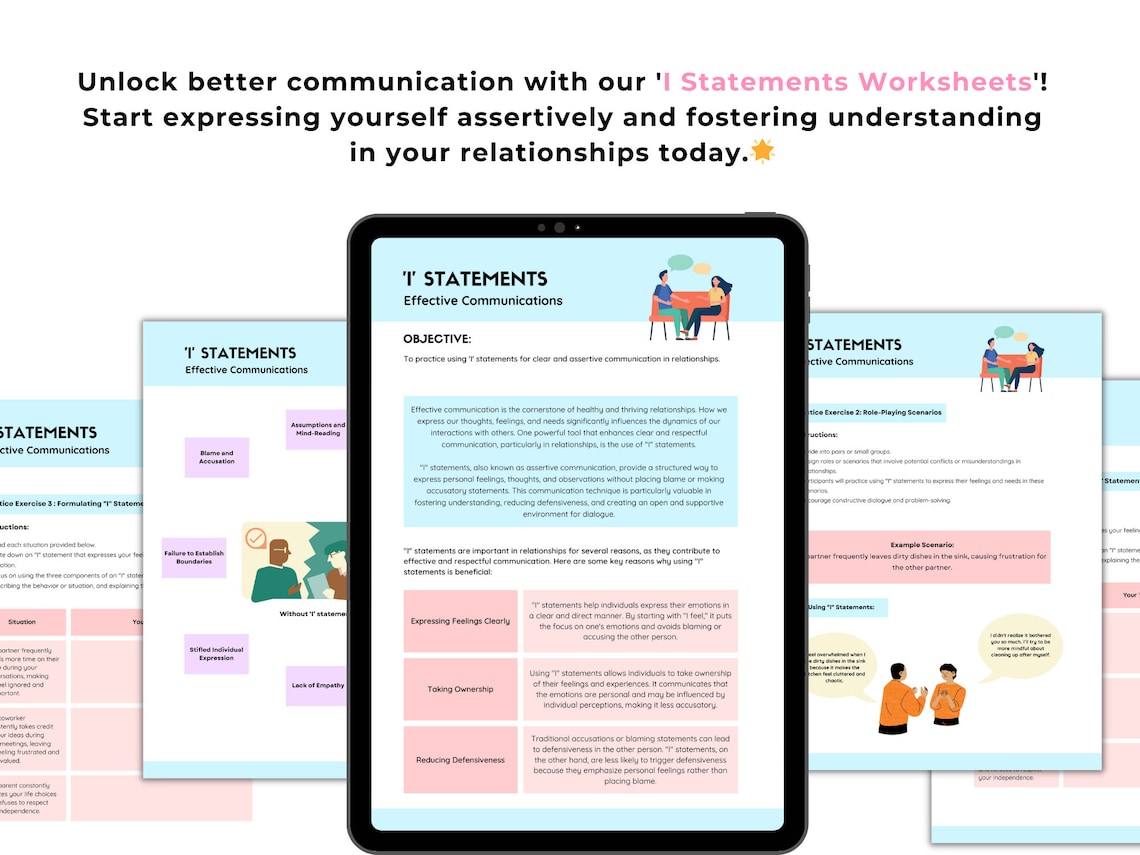 I Statements Worksheets, Psychoeducation Communication Styles ...