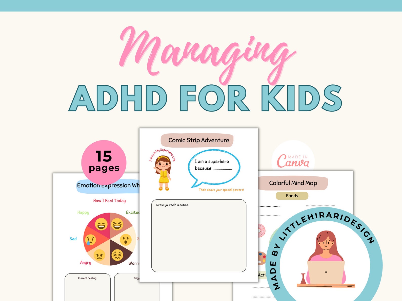 ADHD Worksheets for Kids, Printable Workbook Activities Kids, Children ...