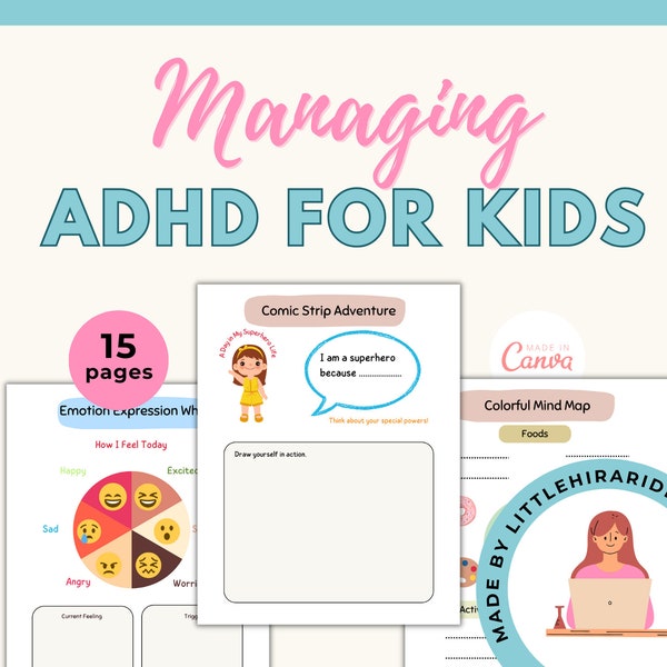 ADHD Worksheets for Kids, Printable Workbook Activities Kids, Children ...