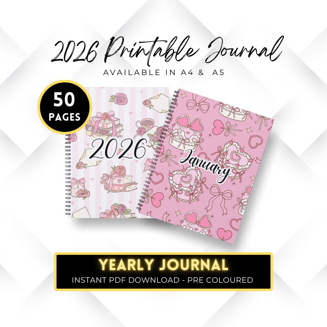 2026 Journal Bundle - Bow Pink Theme PRINTABLE Journal Page - Digital ...
