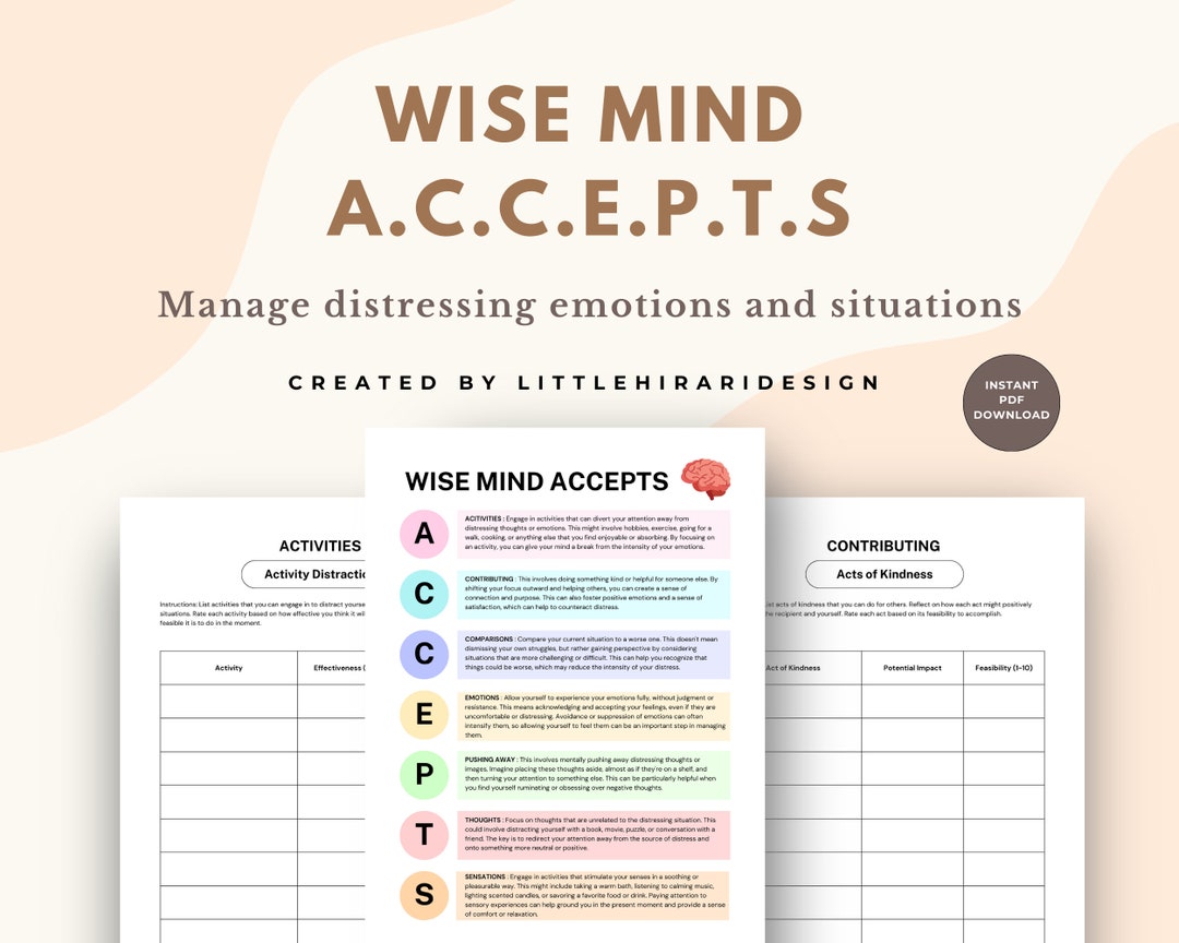 Wise Mind ACCEPTS for Managing Distressing Emotions, DBT Emotional ...