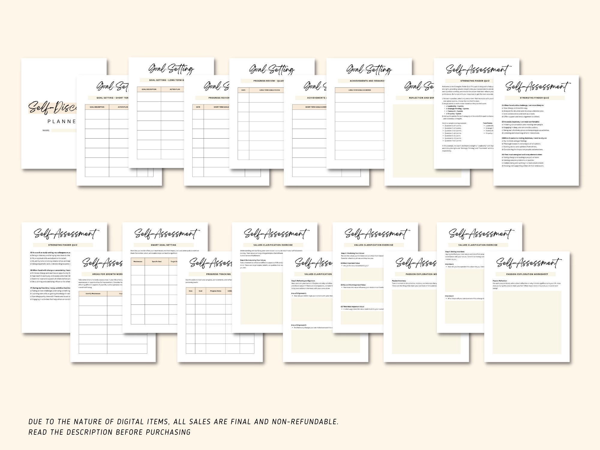 Self-discovery Planner and Assessment, Mindful Goal Setting Worksheets ...