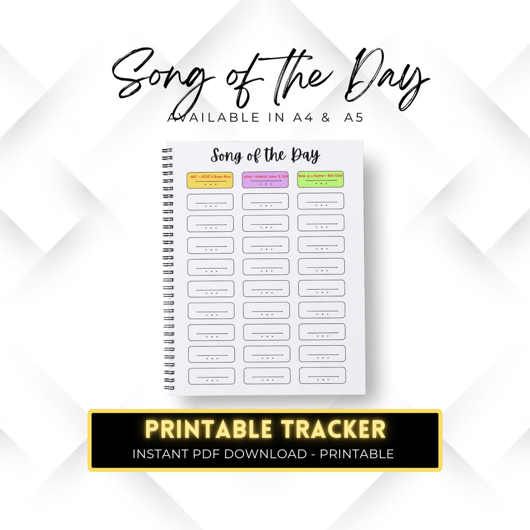 Song of the Day, Music Tracker, PRINTABLE Journal Template, Playlist ...