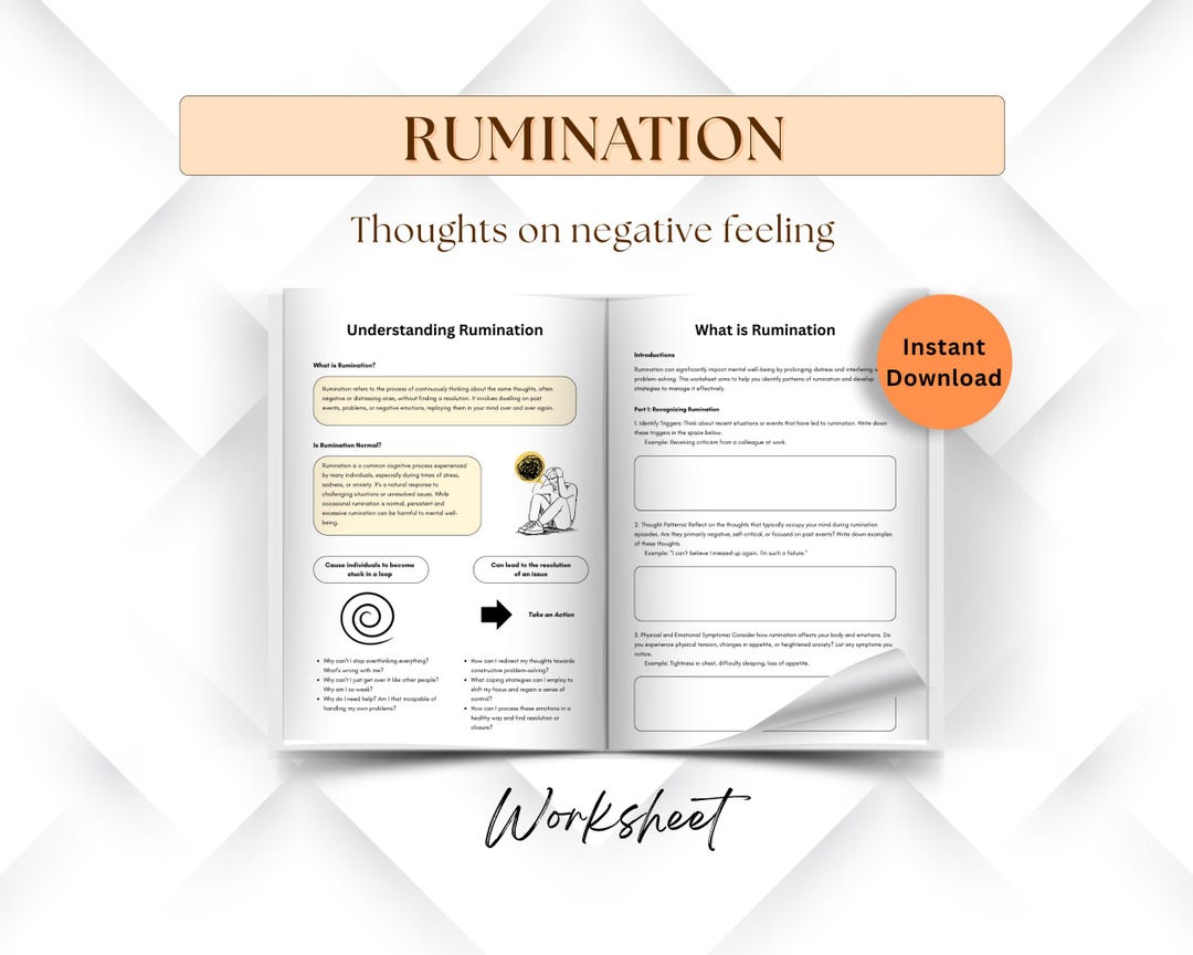 Rumination Thoughts on Negative Feeling Worksheets, Stress Coping ...
