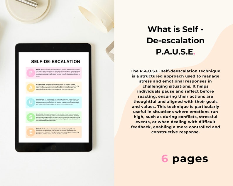 Self De-escalation PAUSE, Managing Stress and Emotional Response, DBT ...