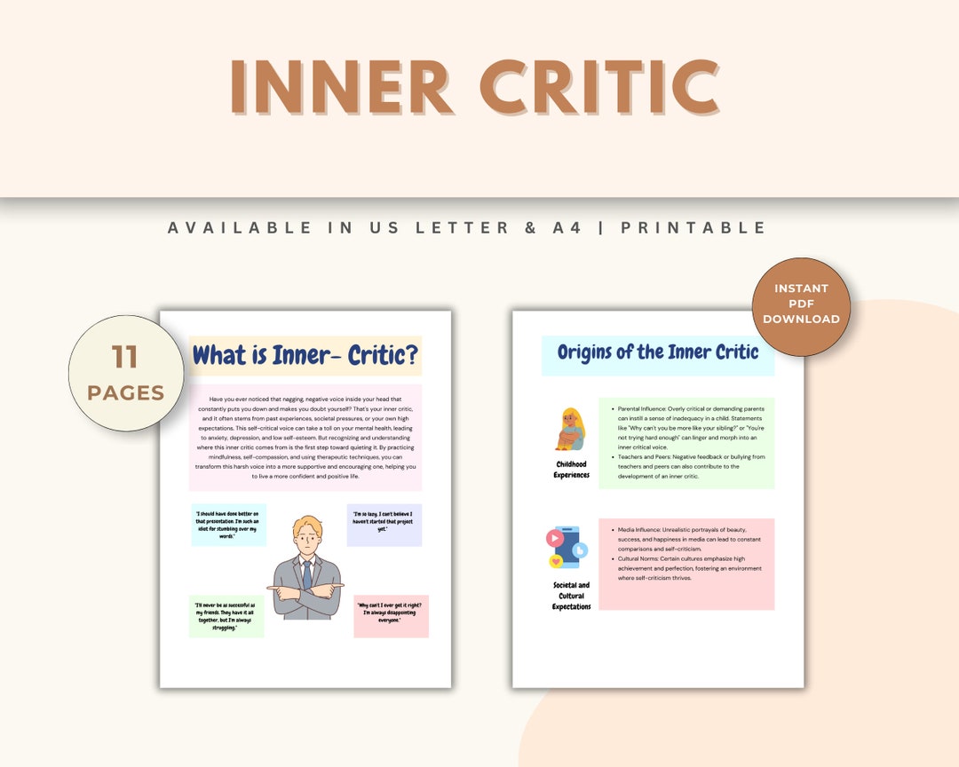 Inner Critic Workbook for Teens and Adults, Mental Health Therapy ...