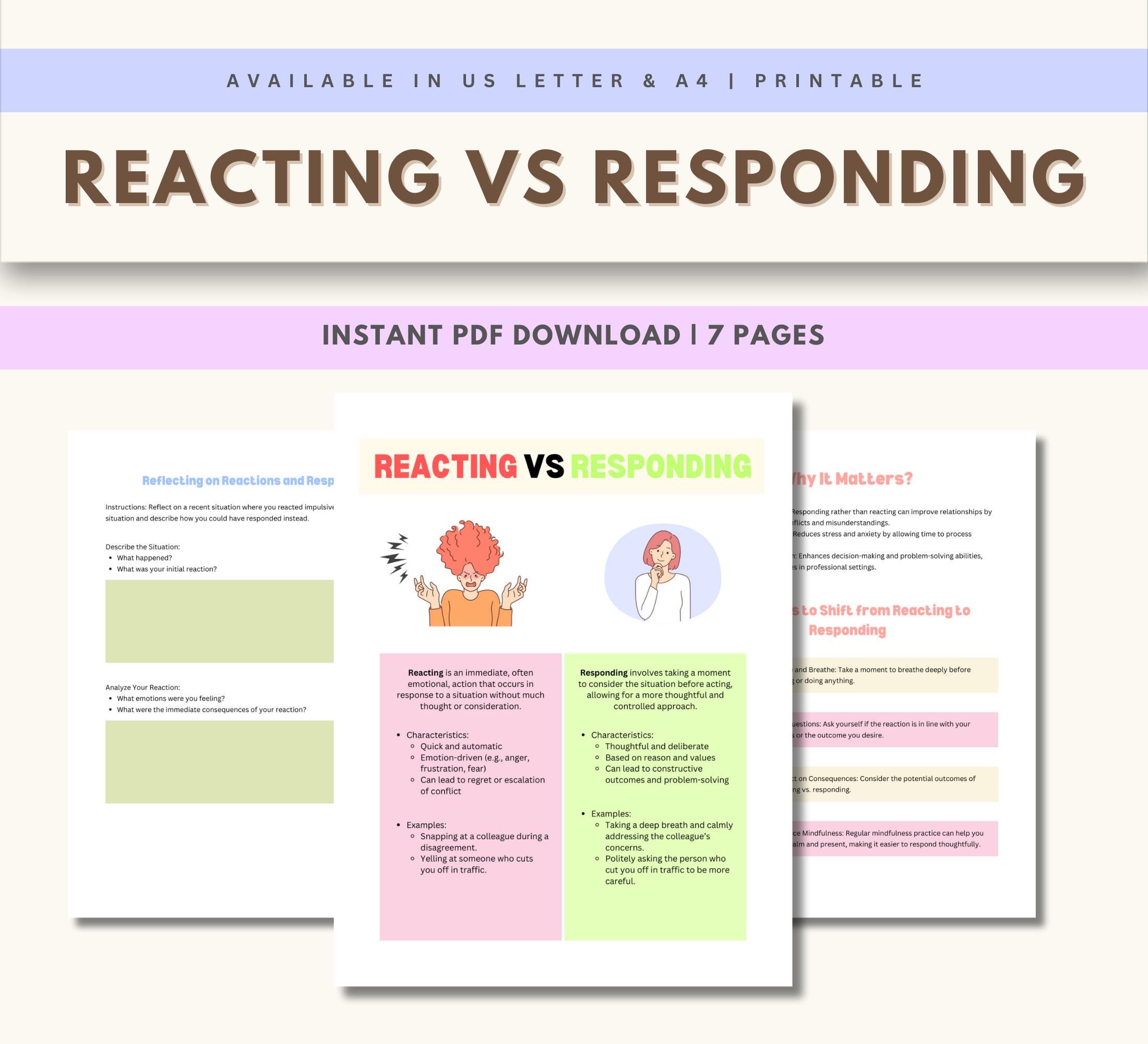 Reacting Vs Responding Communication Skills Worksheets, Relationship ...