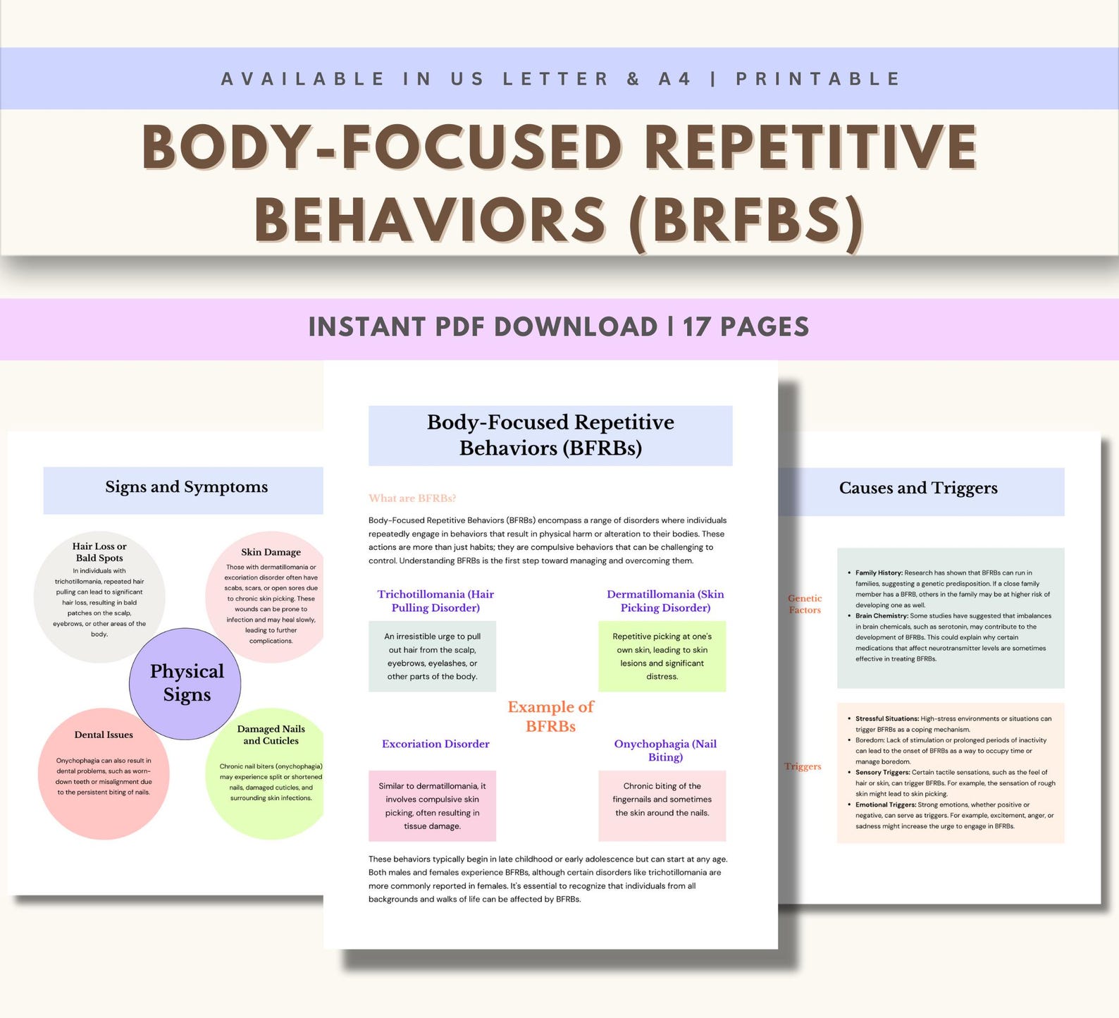 Body-focused Repetitive Behaviors Worksheets, Skin Picking Disorder ...