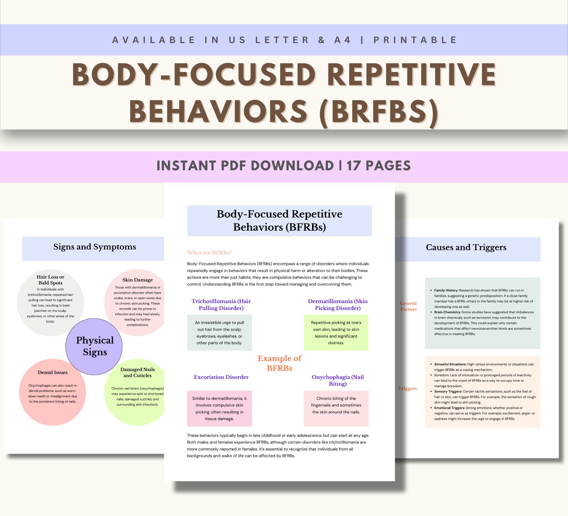 Body-focused Repetitive Behaviors Worksheets, Skin Picking Disorder ...