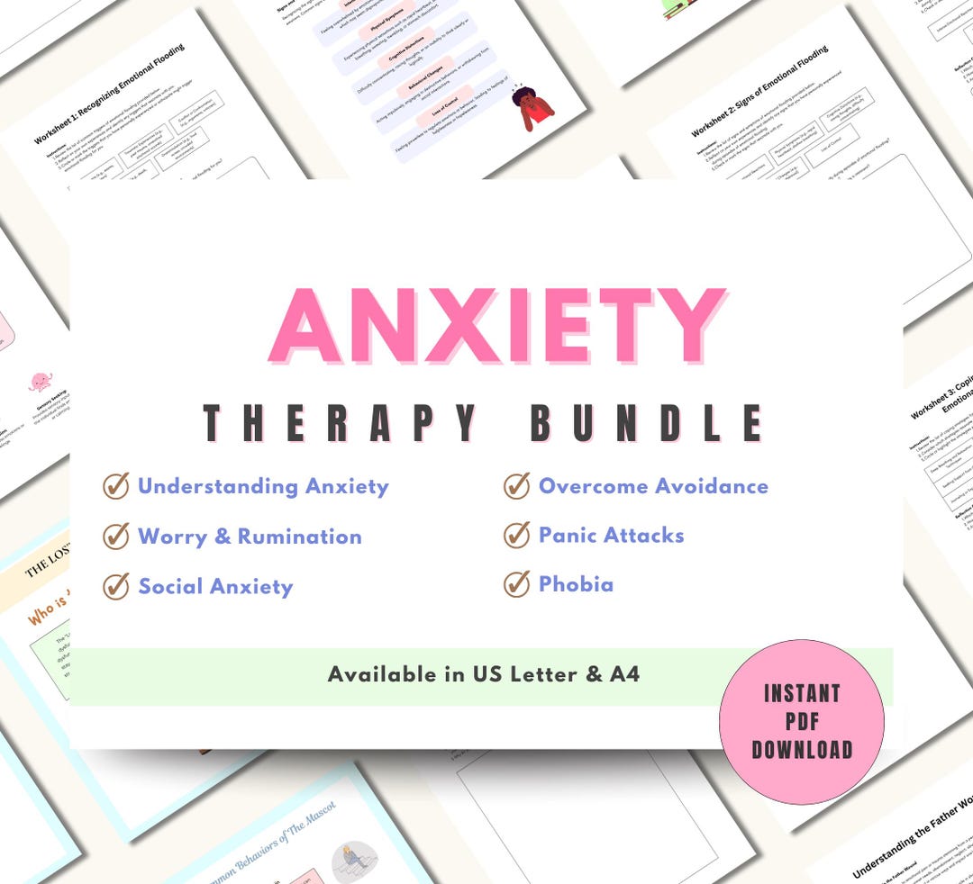 Anxiety Therapy Worksheet Bundle, Panic Attacks, Rumination, Social ...