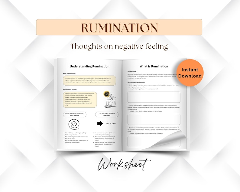 Rumination Thoughts on Negative Feeling Worksheets, Depression Coping ...