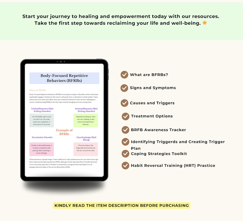 Body-focused Repetitive Behaviors Worksheets, Skin Picking Disorder ...