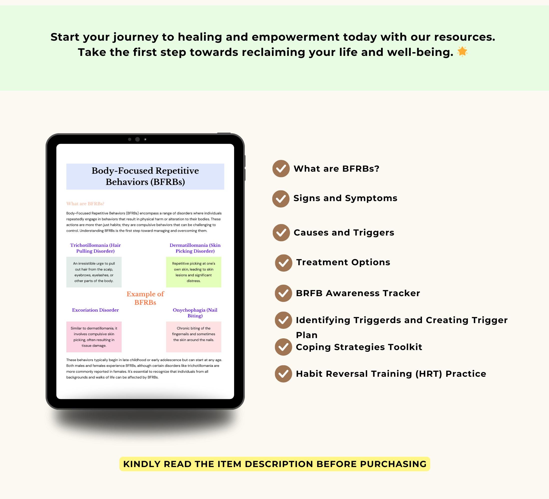 Body-focused Repetitive Behaviors Worksheets, Skin Picking Disorder ...