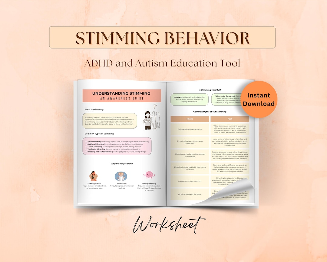 Stimming Behavior Worksheet, ADHD and Autism Education Tool, Emotional ...