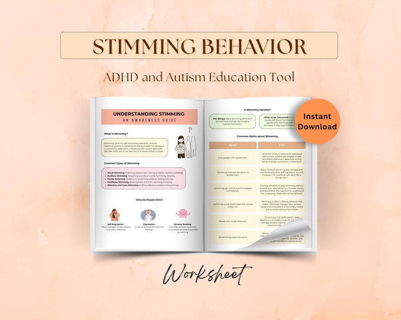 Stimming Behavior Worksheet, ADHD and Autism Education Tool, Emotional ...