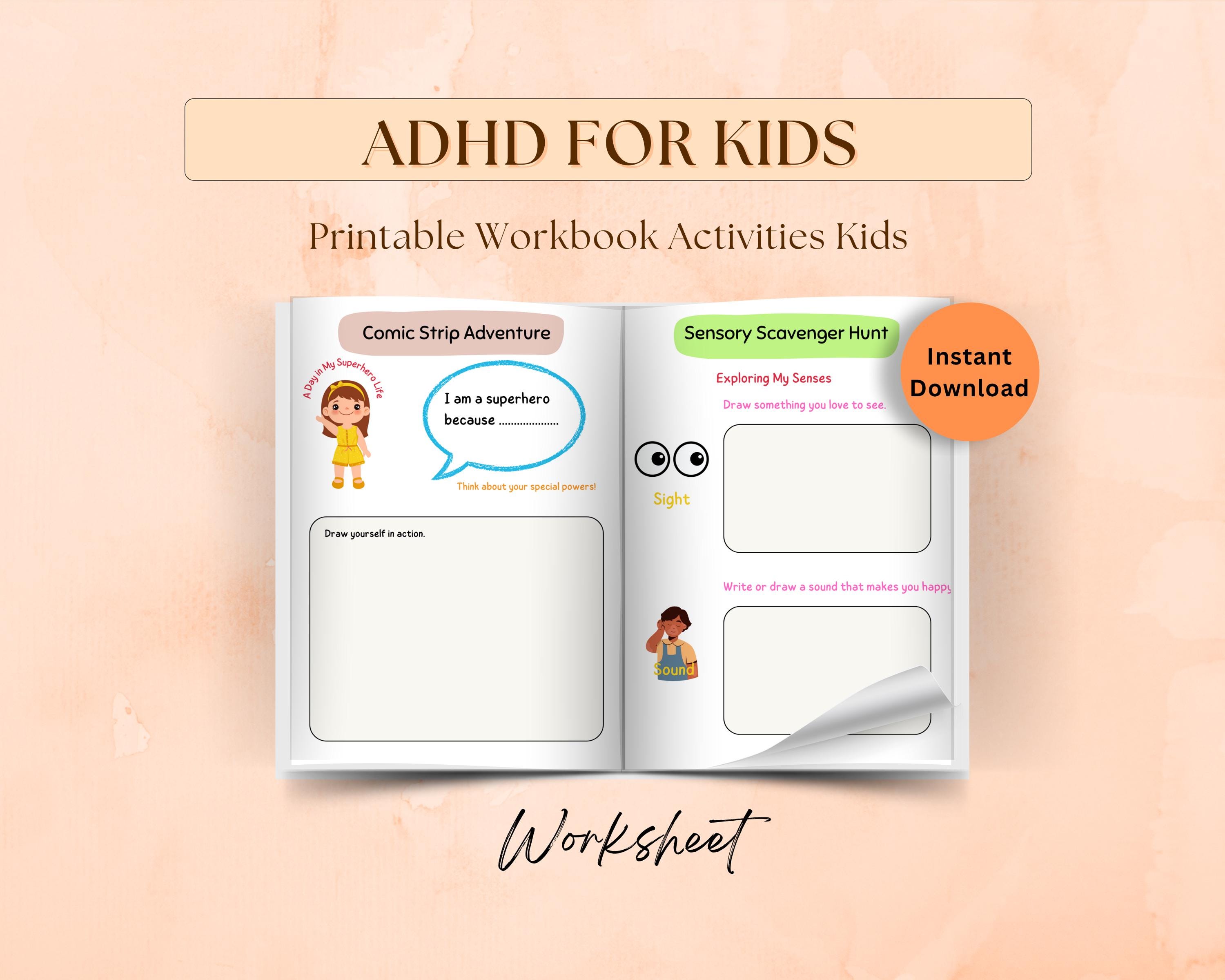 ADHD Worksheets for Kids, Printable Workbook Activities Kids, Children ...