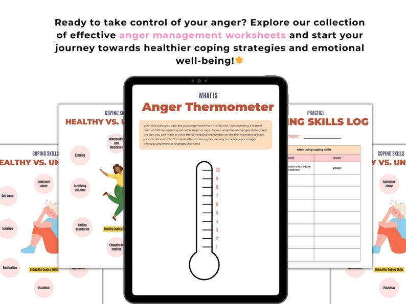 Anger Coping Skills Worksheets, Anger Thermometer, Coping Mechanisms ...