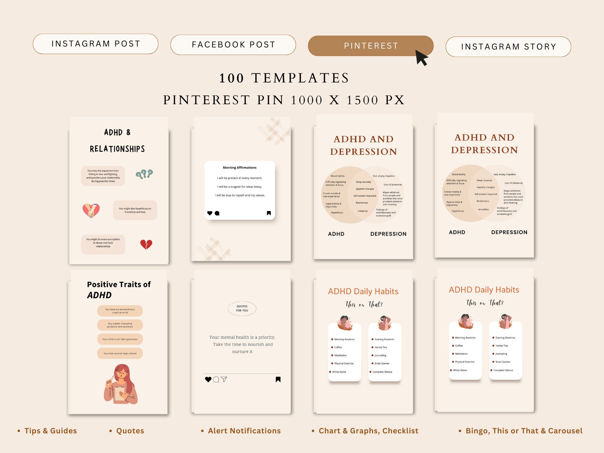 ADHD Social Media Bundle for Coaches, Mental Health Instagram Post ...