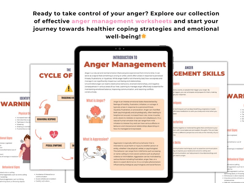 Anger Management Skills Worksheets, the Cycle of Anger, Anger Iceberg ...