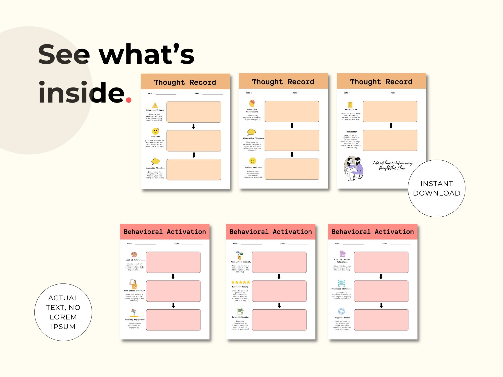Managing Depression Worksheets for Adult, Reframing Negative Thoughts ...
