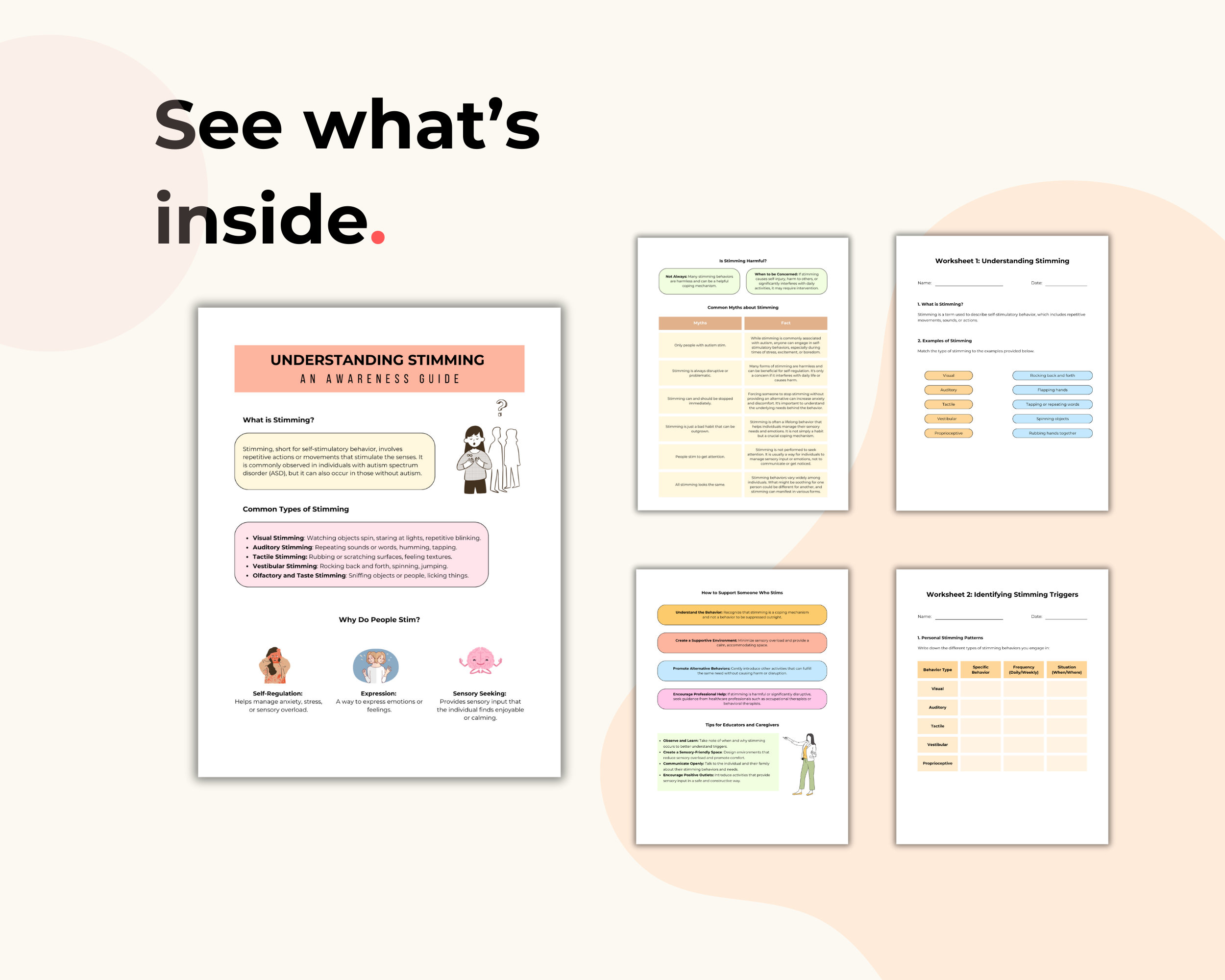Stimming Behavior Worksheet, ADHD and Autism Education Tool, Emotional ...