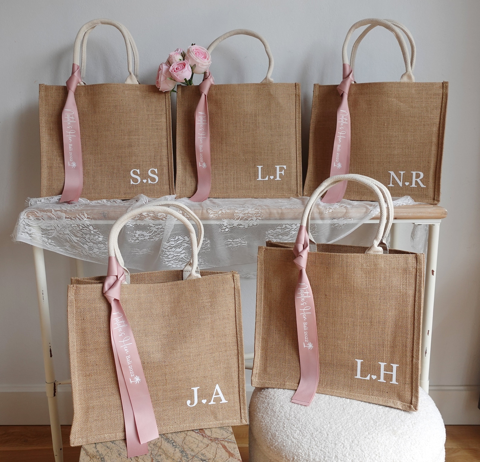 Personalised Monogram Tote Bag, Jute Bag, Custom Jute Carryall , Name ...