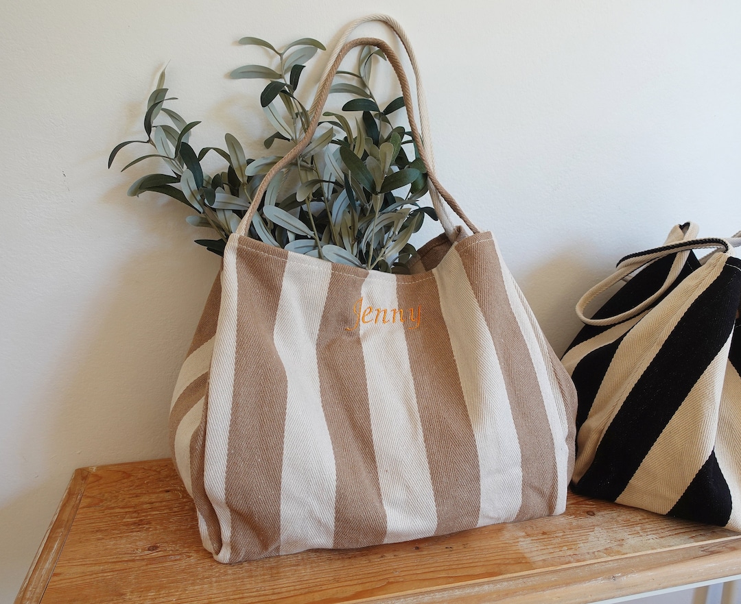 Belettered. Personalised Embroidered Tote Bags, Striped Monogrammed ...