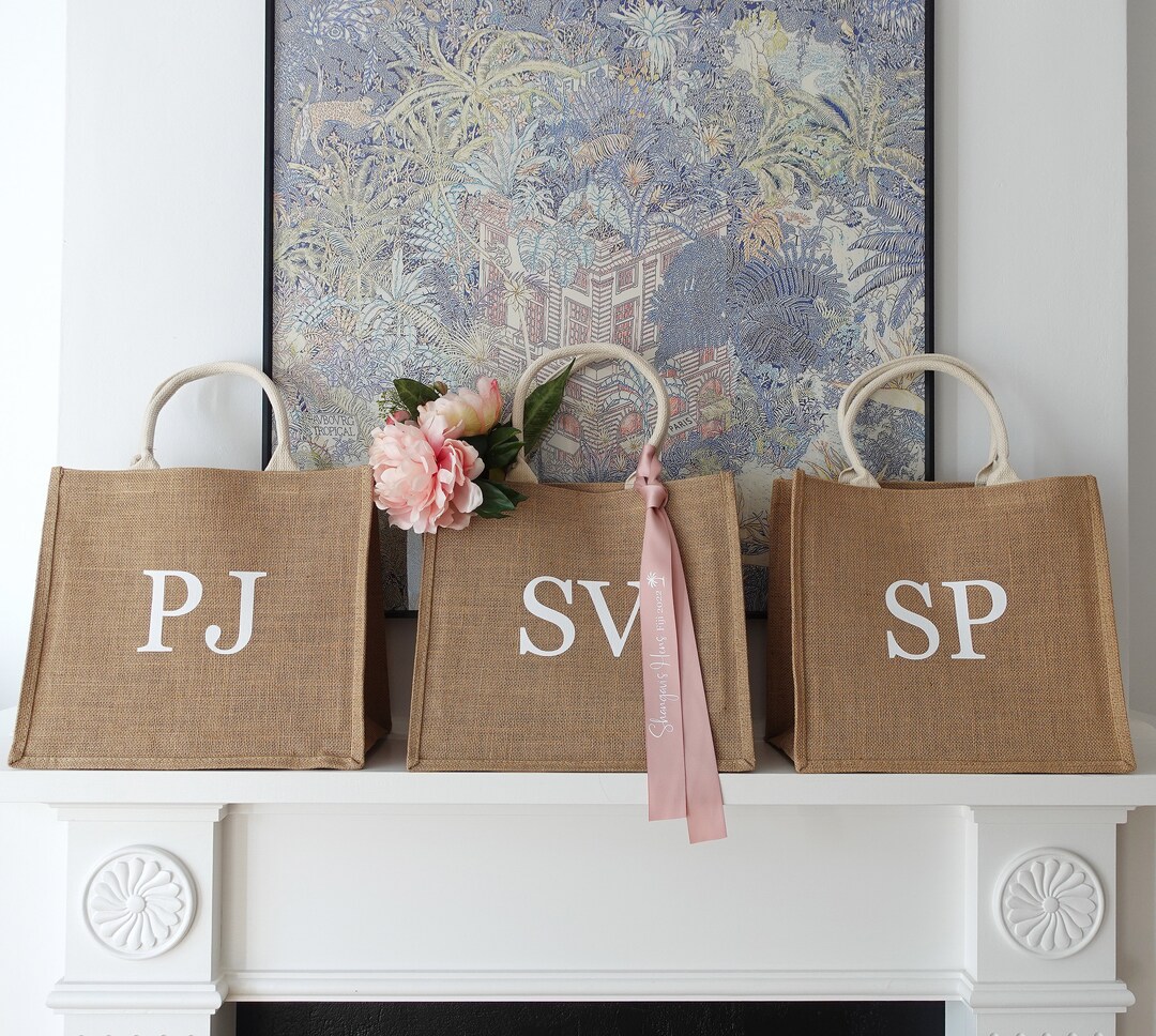 Personalised Monogram Tote Bag, Jute Bag, Custom Jute Carryall , Name ...