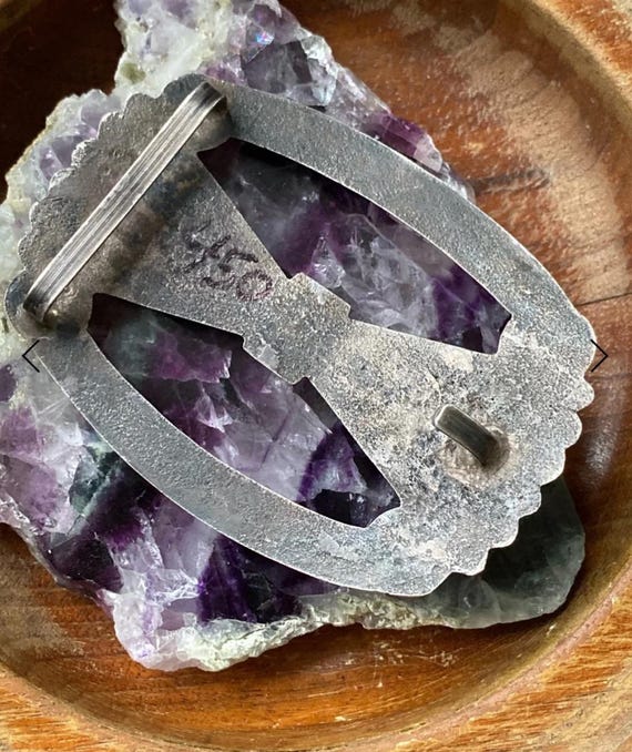Vintage sterling silver sand cast belt buckle with tu… - Gem