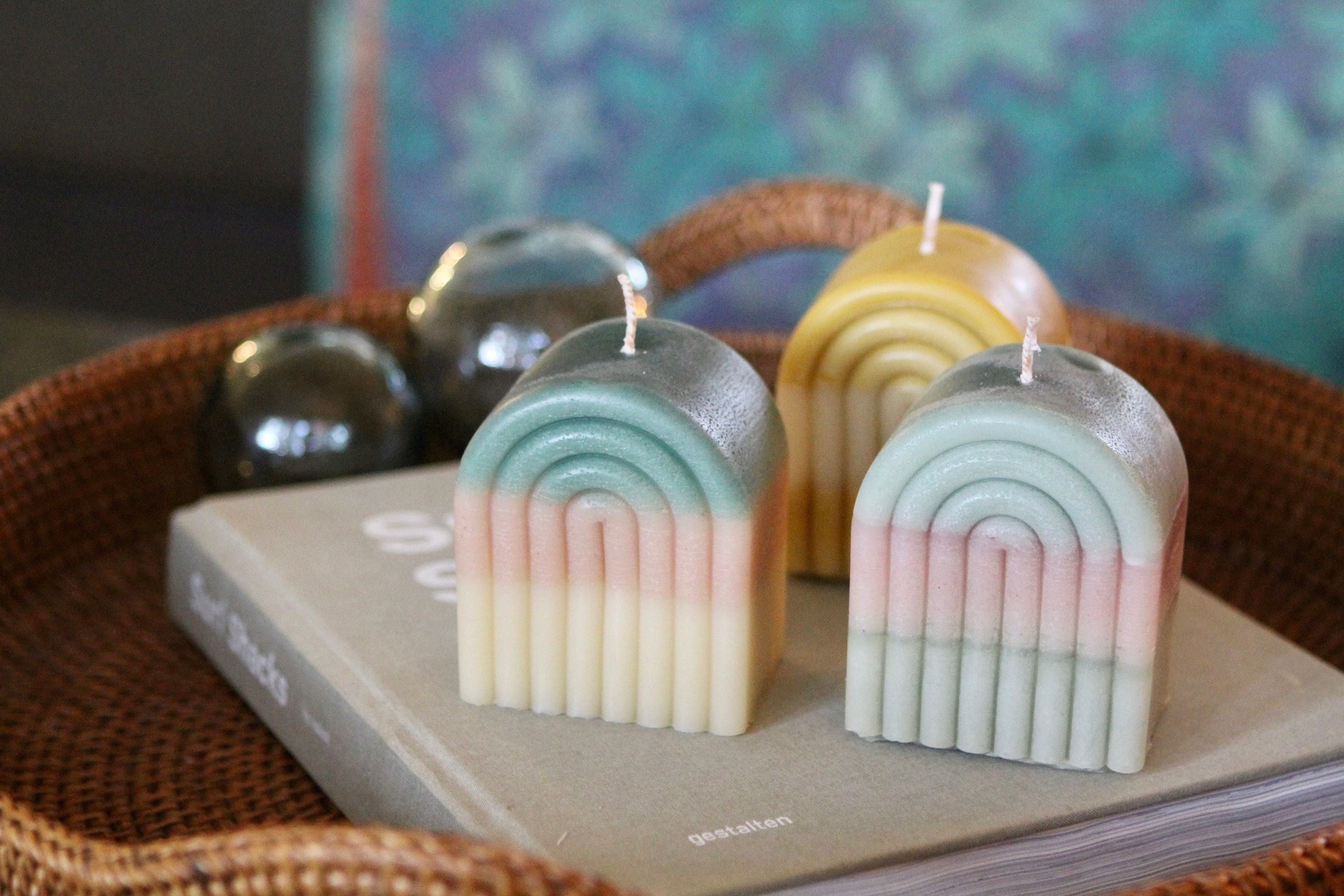 Rainbow Beeswax Candles 100% Beeswax and Natural Plant Dyes Cute Retro ...