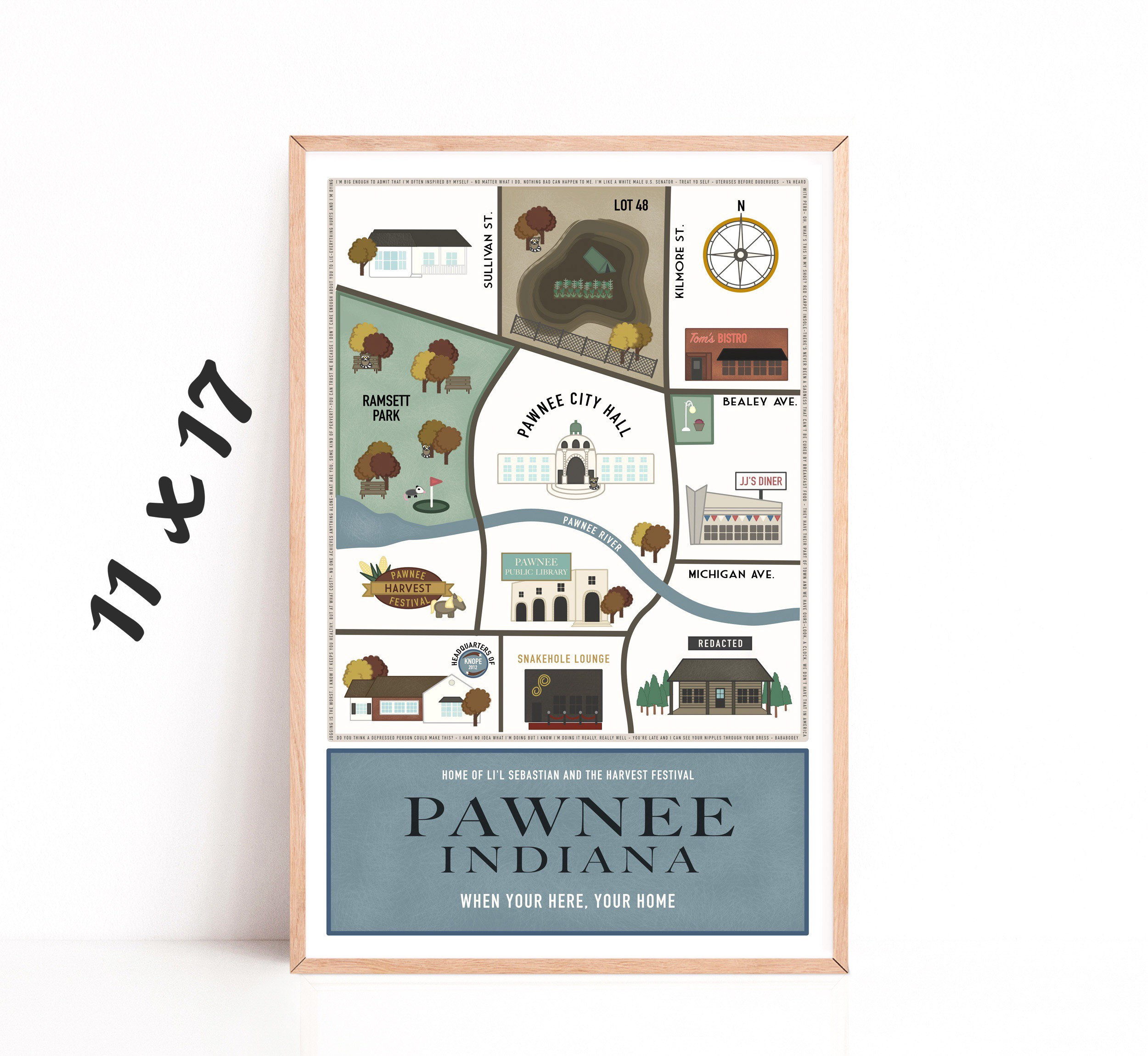 Parks and Rec Poster Gift Pawnee Map Retro Vintage Print Original Fan ...